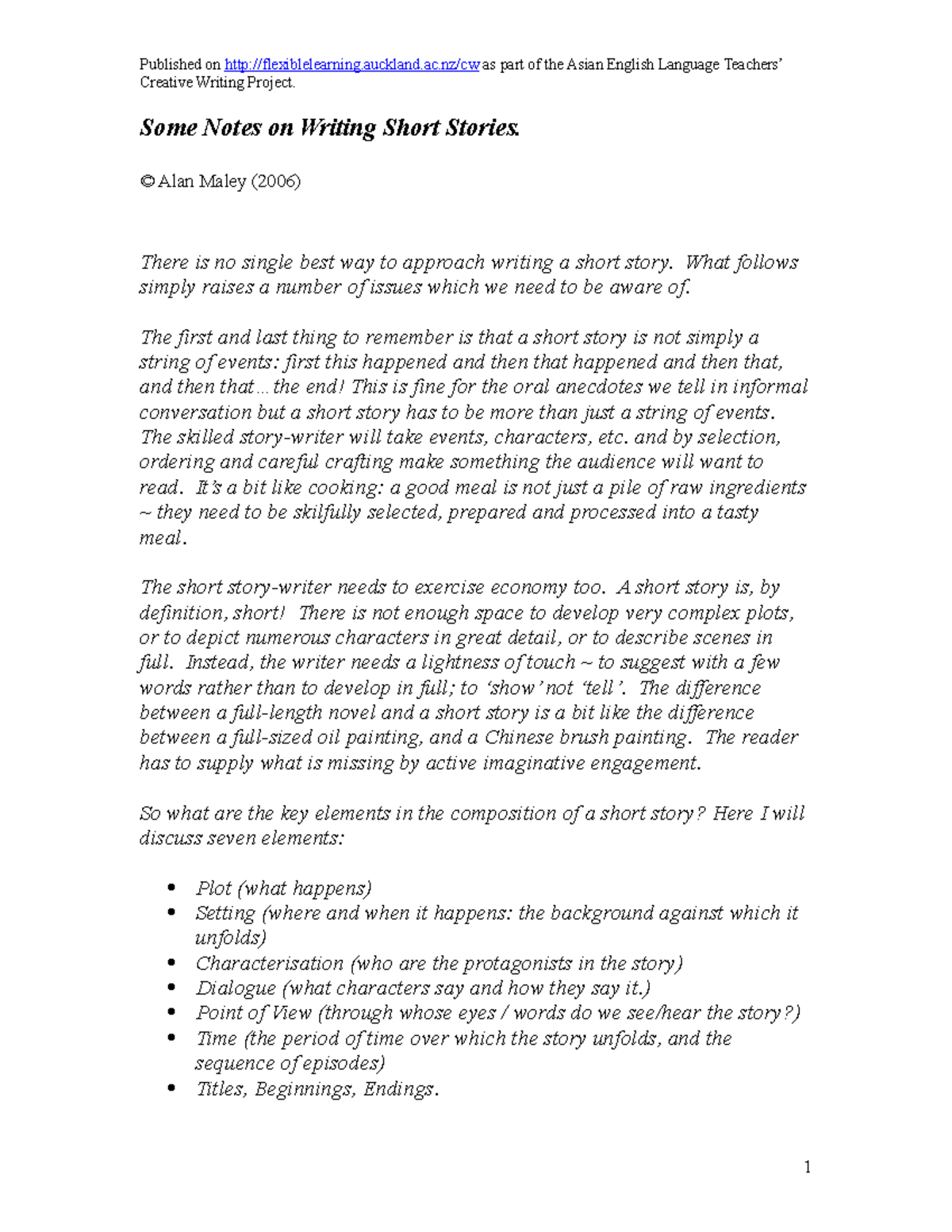 Notes on writing stories from alan 1 aug 2006 - Creative Writing ...
