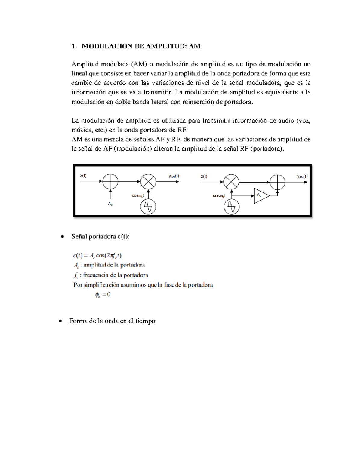 Trabajo DE Investigacion Modulaciones - 1. MODULACION DE AMPLITUD: AM ...