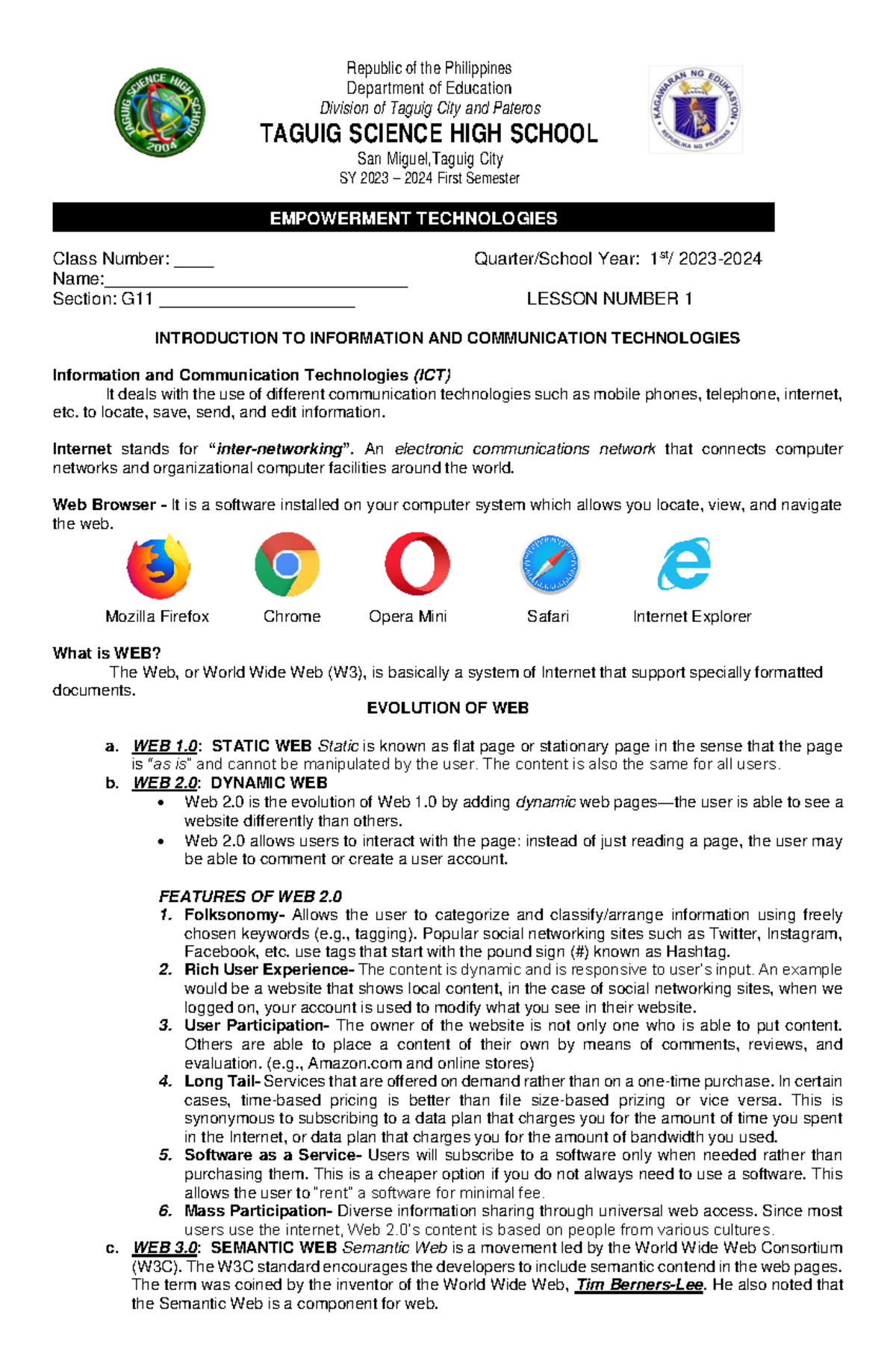 L1 Intro TO ICT - ily - Republic of the Philippines Department of ...