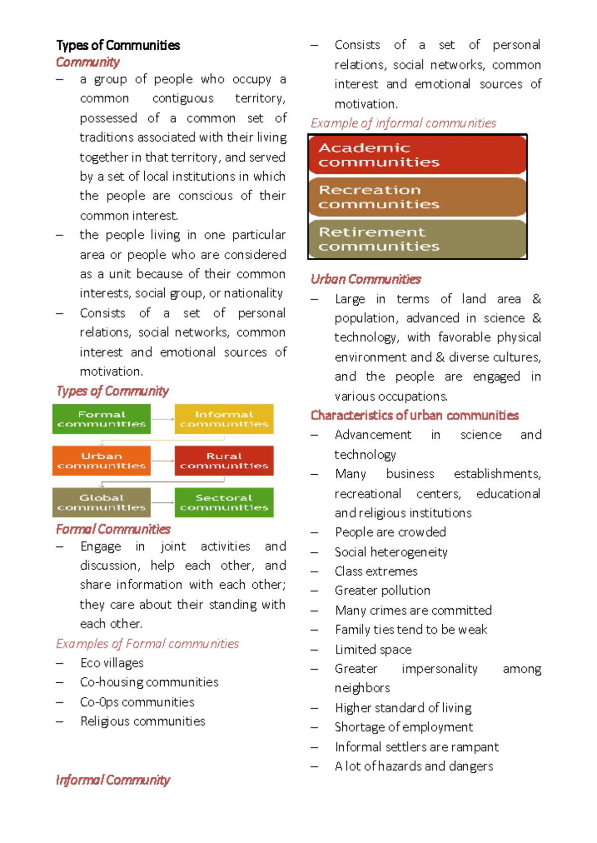 Types of Communities-reviwer - Types of Communities Community a group ...
