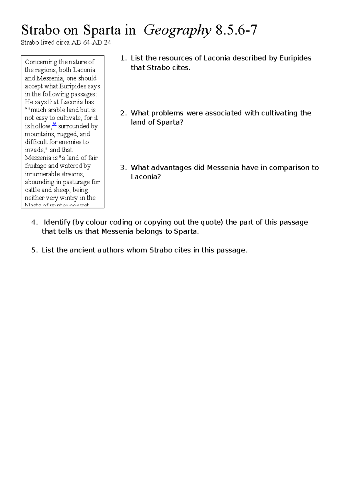 Strabo geography - Strabo on Sparta in Geography 8.5- Strabo lived ...