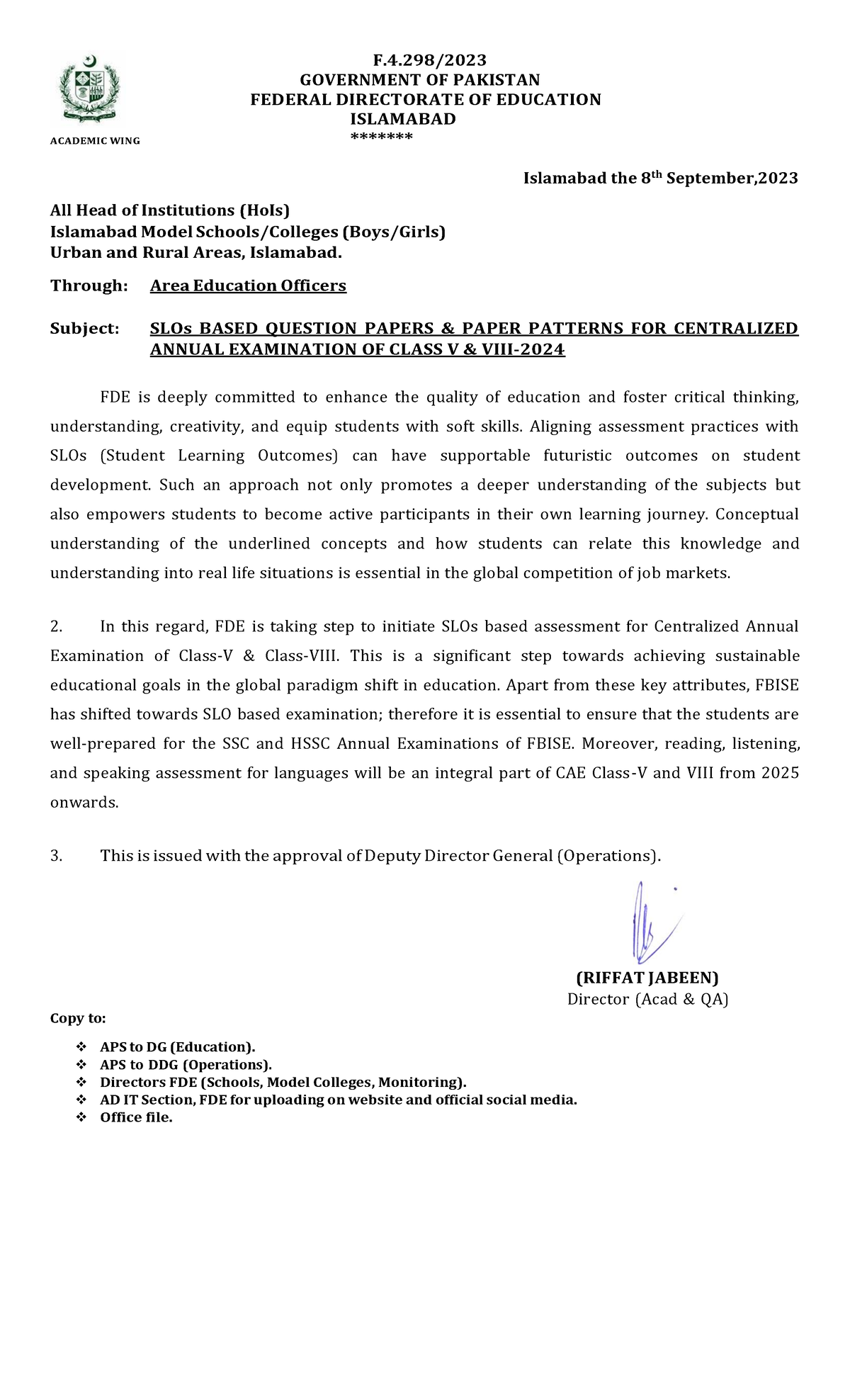 Revised-Model-Papers-VIII-20242 - F.4/ GOVERNMENT OF PAKISTAN FEDERAL ...