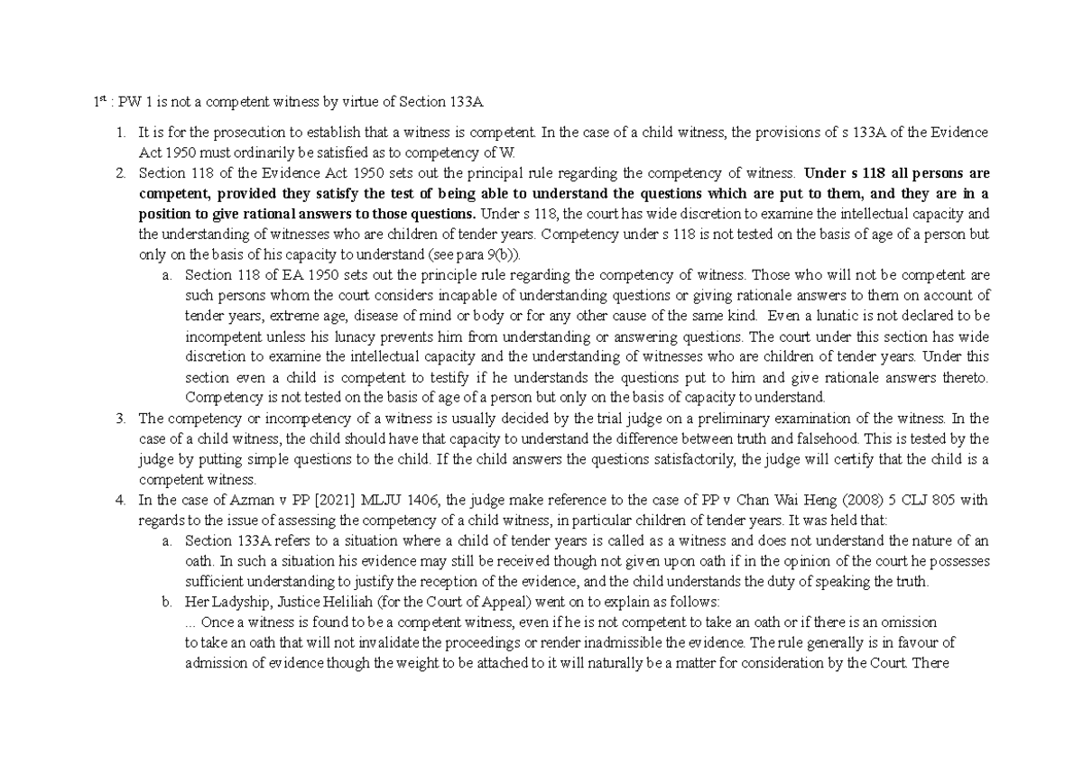 Presentation ULV : Evidence of child witness - Law of Evidence II - MMU ...