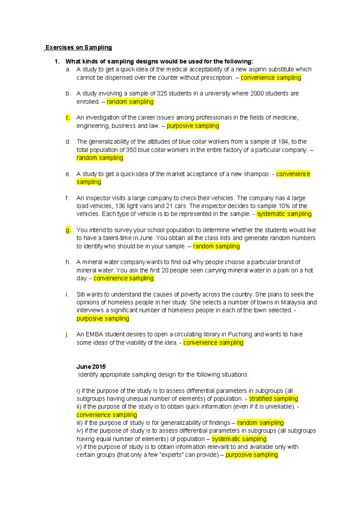 Tutorial Sampling - Exercises on Sampling 1. What kinds of sampling ...