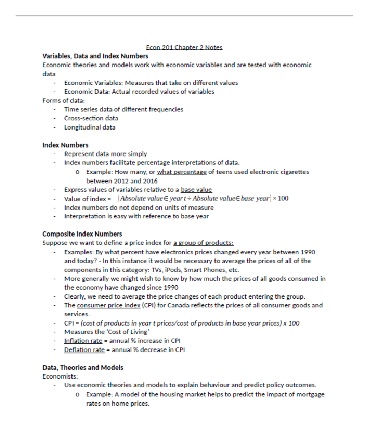 Variables, Data and Index Numbers - ECON 201 - Studocu
