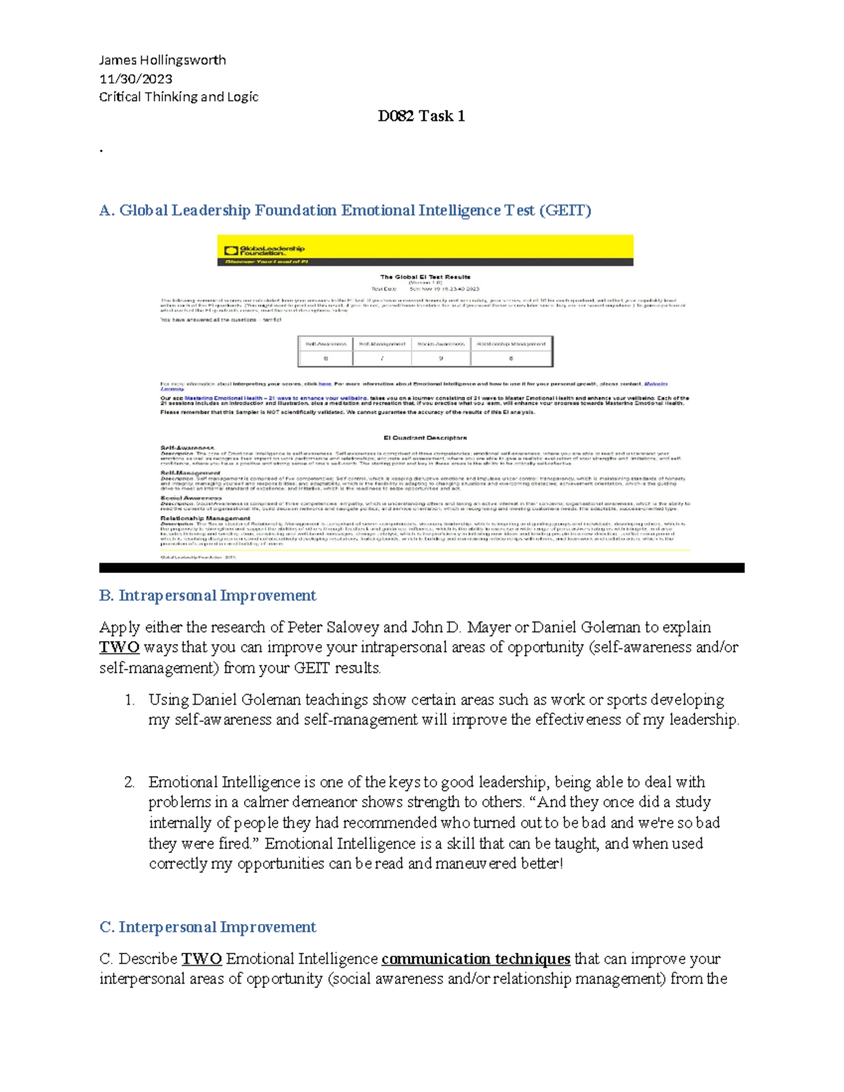D082 Task 1 - James Hollingsworth 11/30/ Critical Thinking and Logic ...