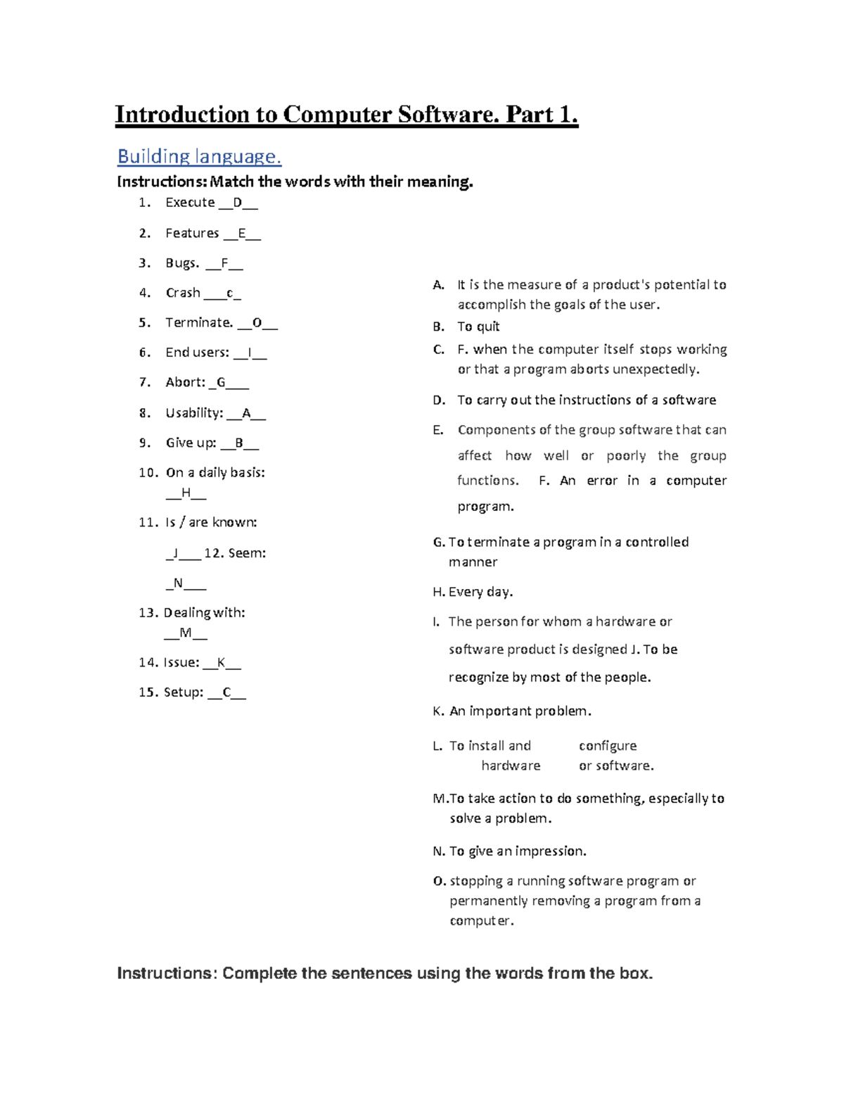 AHD.1 Software vocabulary - Introduction to Computer Software. Part 1 ...