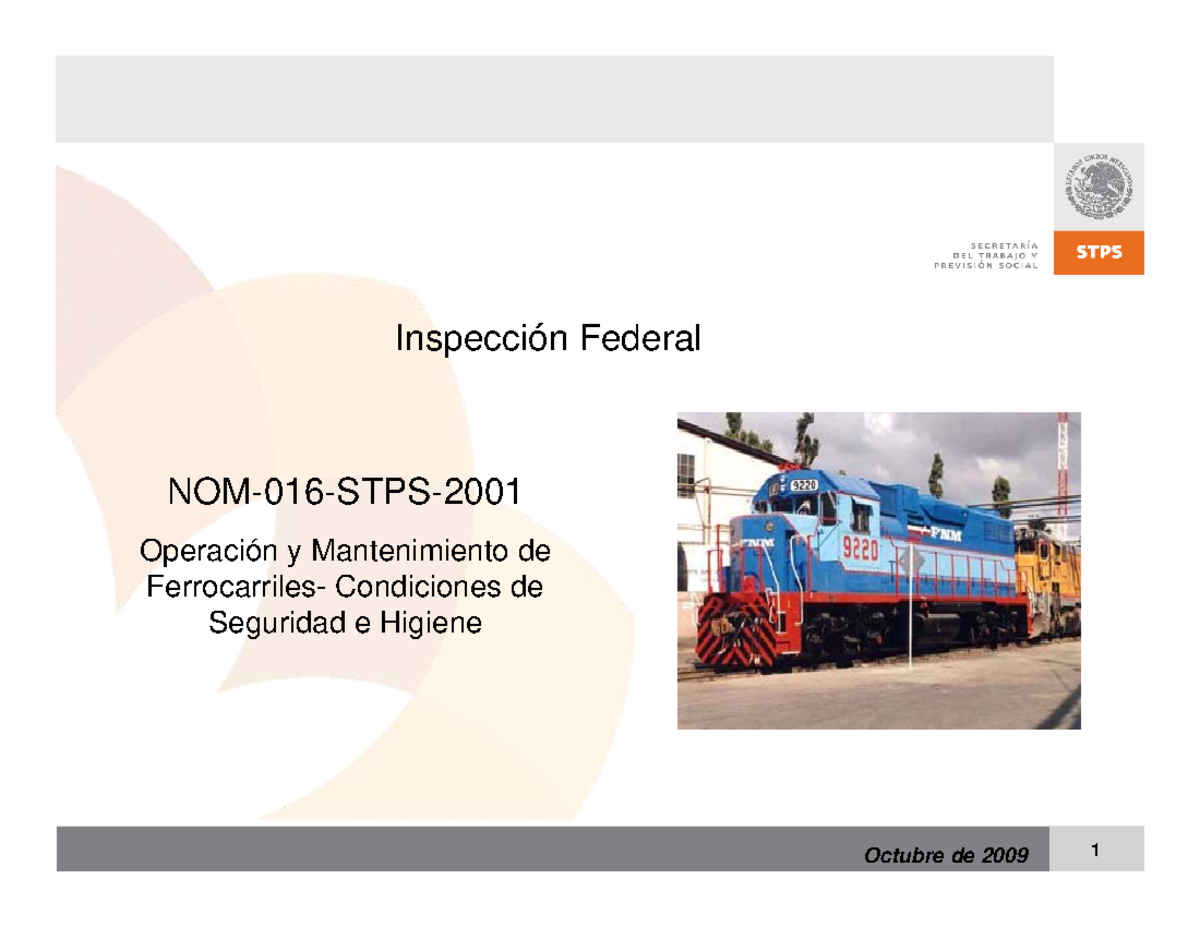 NOM016 Ferrocarriles - NOM-016-STPS- Operación y Mantenimiento de ...