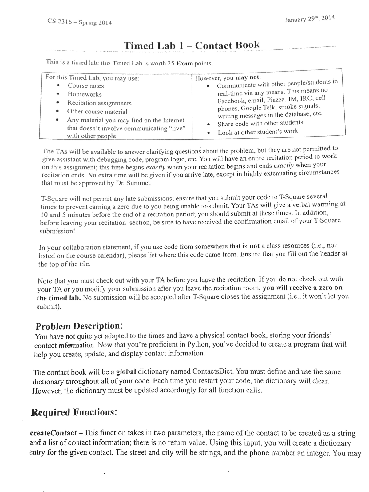CS 2316 - Summet - Timed Lab 1 - Spring 2014 - CS 2316 - Studocu