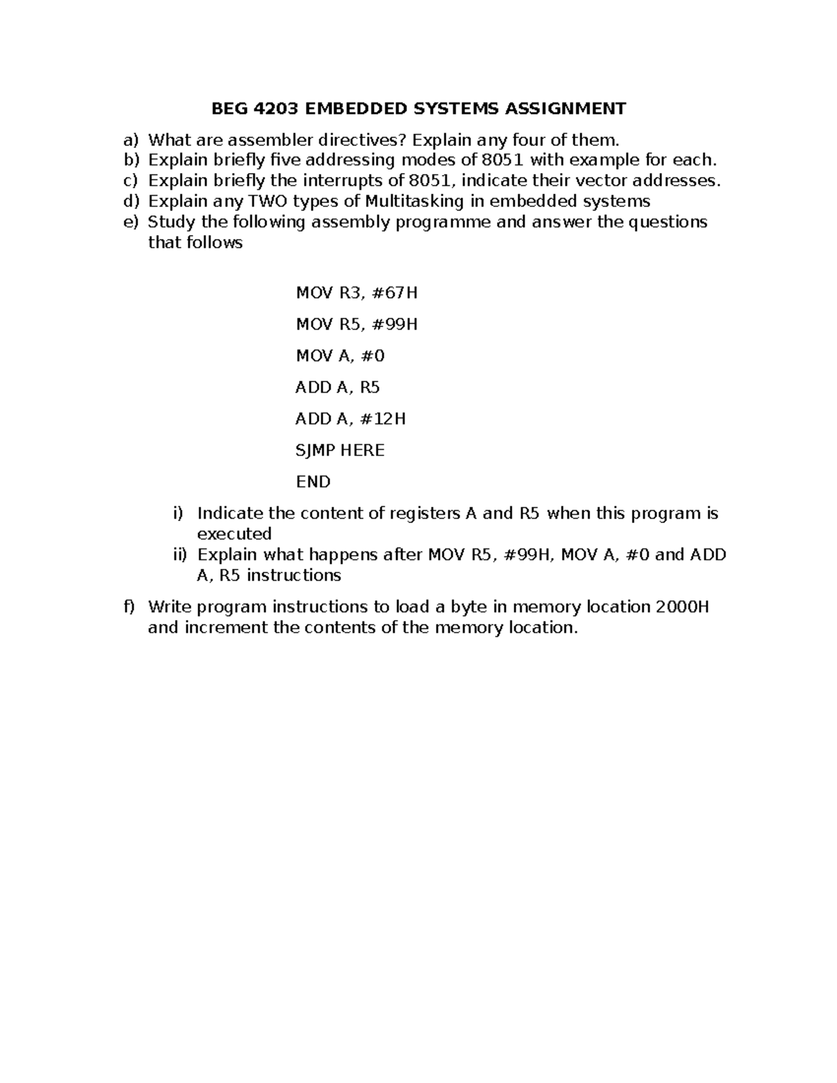 Beg 4203 Embedded Systems Assignments Beg 4203 Embedded Systems Assignment A What Are
