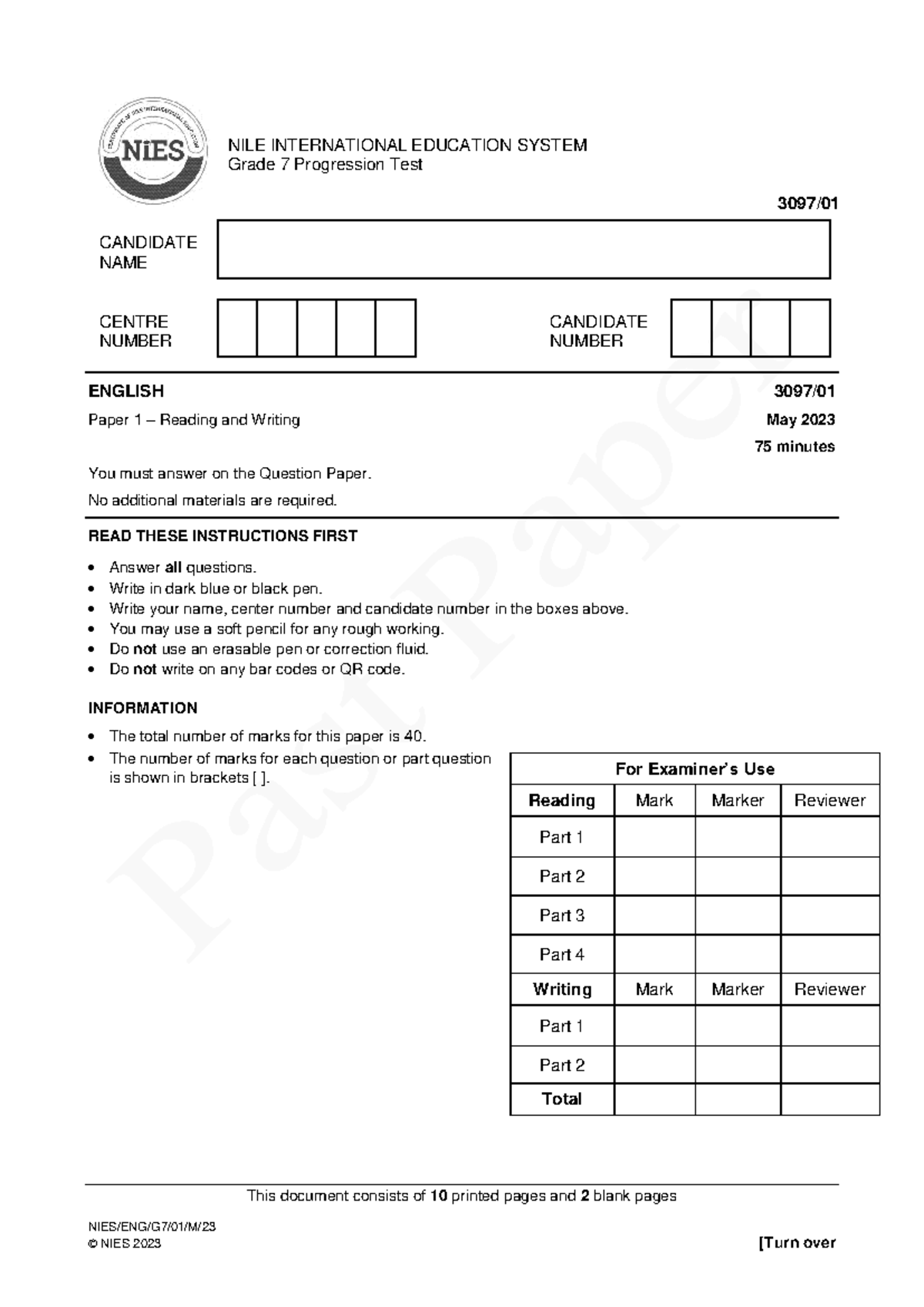 English-Grade 7-Paper 1 - This document consists of 10 printed pages ...