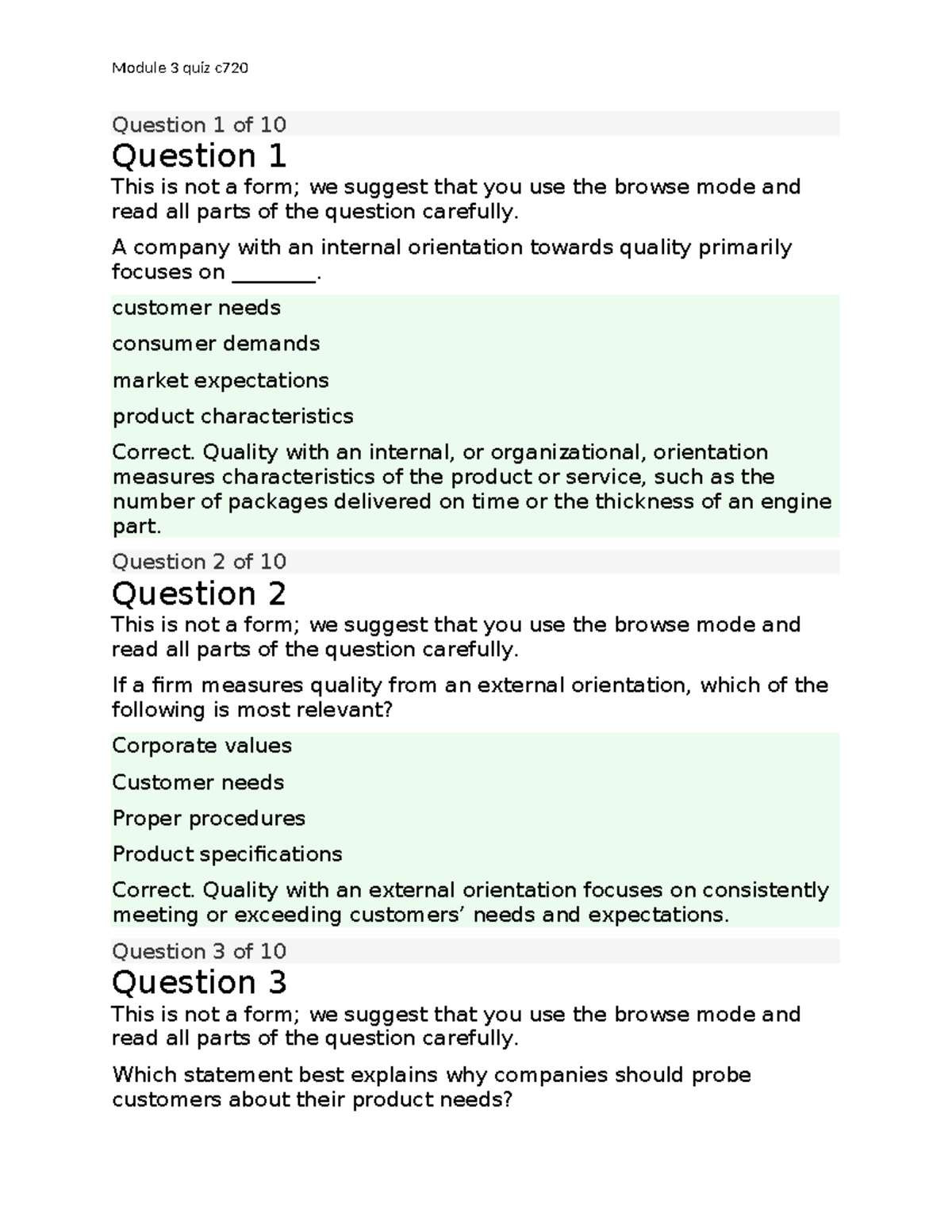 Module 3 C720 - Question 1 of 10 Question 1 This is not a form; we ...