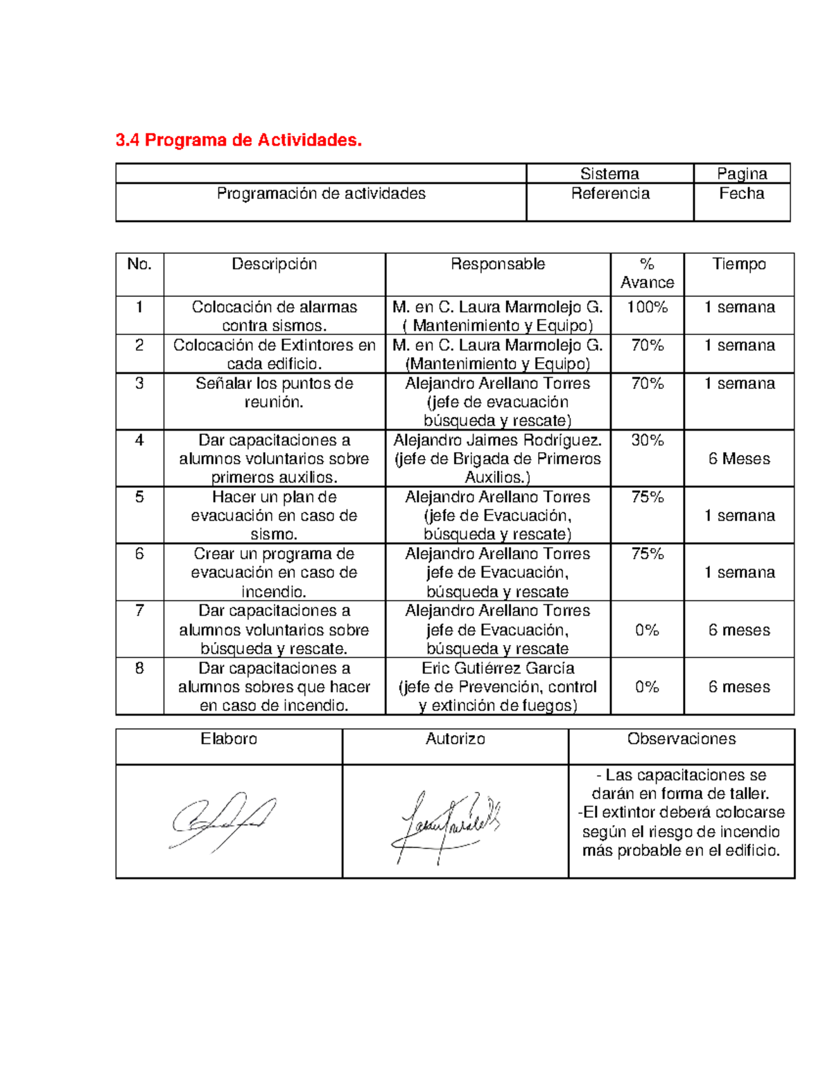 Programa de actividades - Sistema Pagina Programación de actividades ...