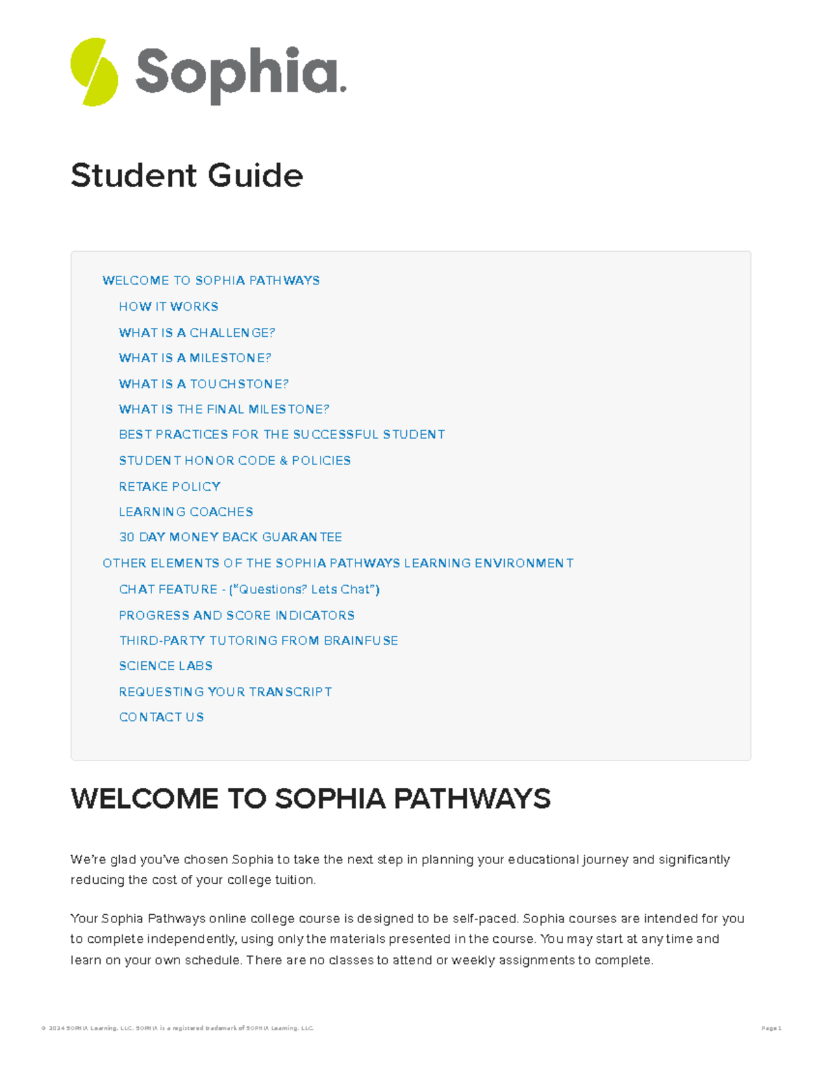 Student-guide - new student - Student Guide WELCOME TO SOPHIA PATHWAYS ...