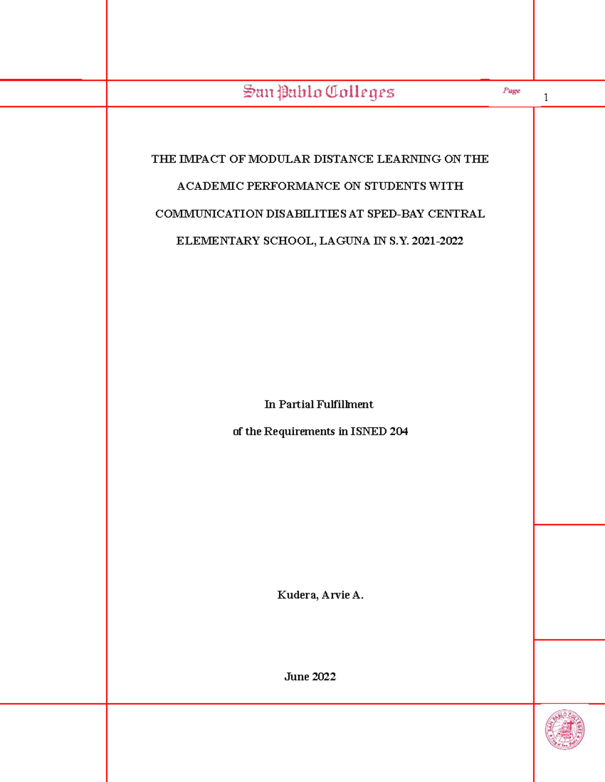 The impact of Modular Distance Learning on the academic performance on ...