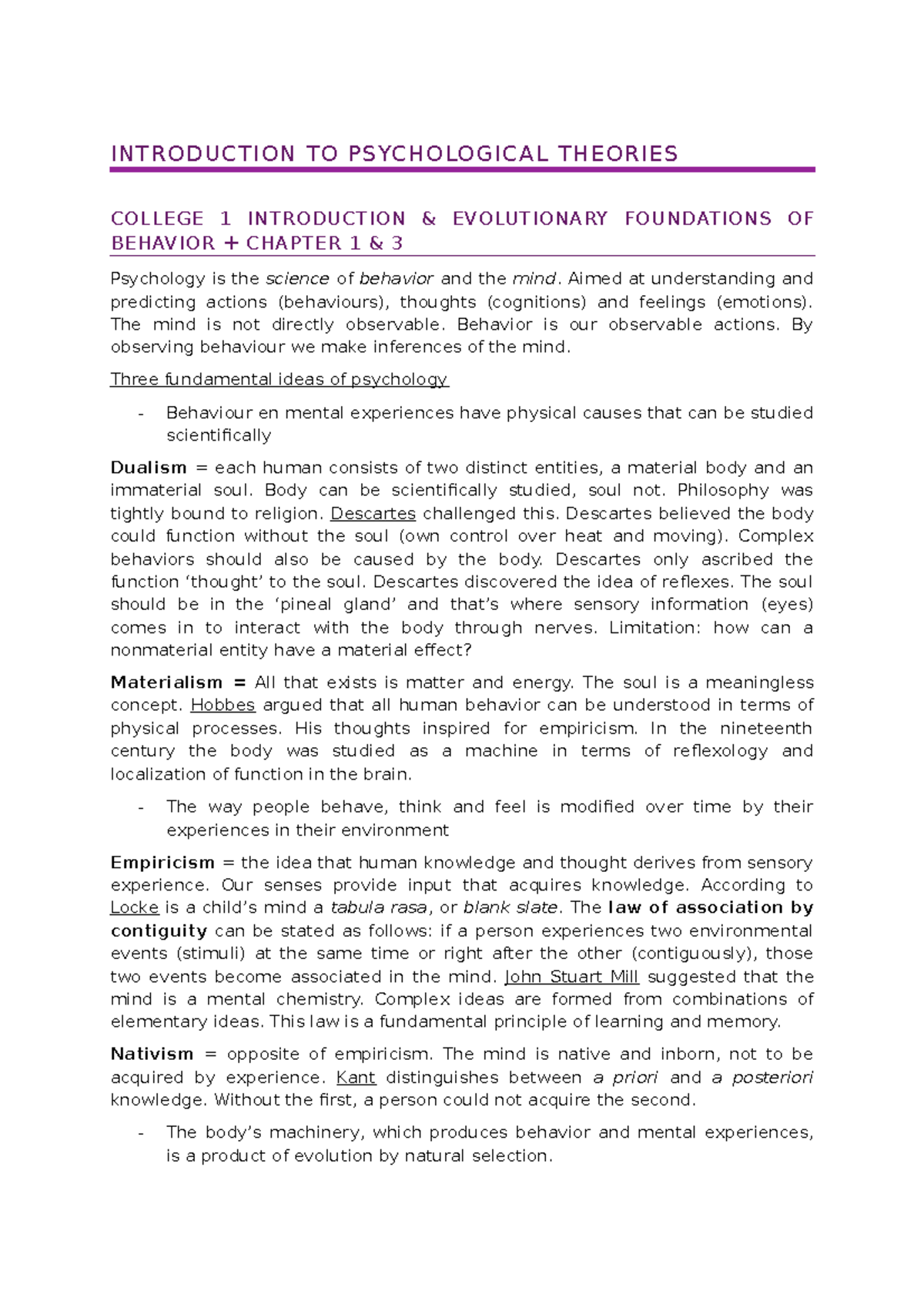 Introduction to Psychological theories sv - INTRODUCTION TO ...