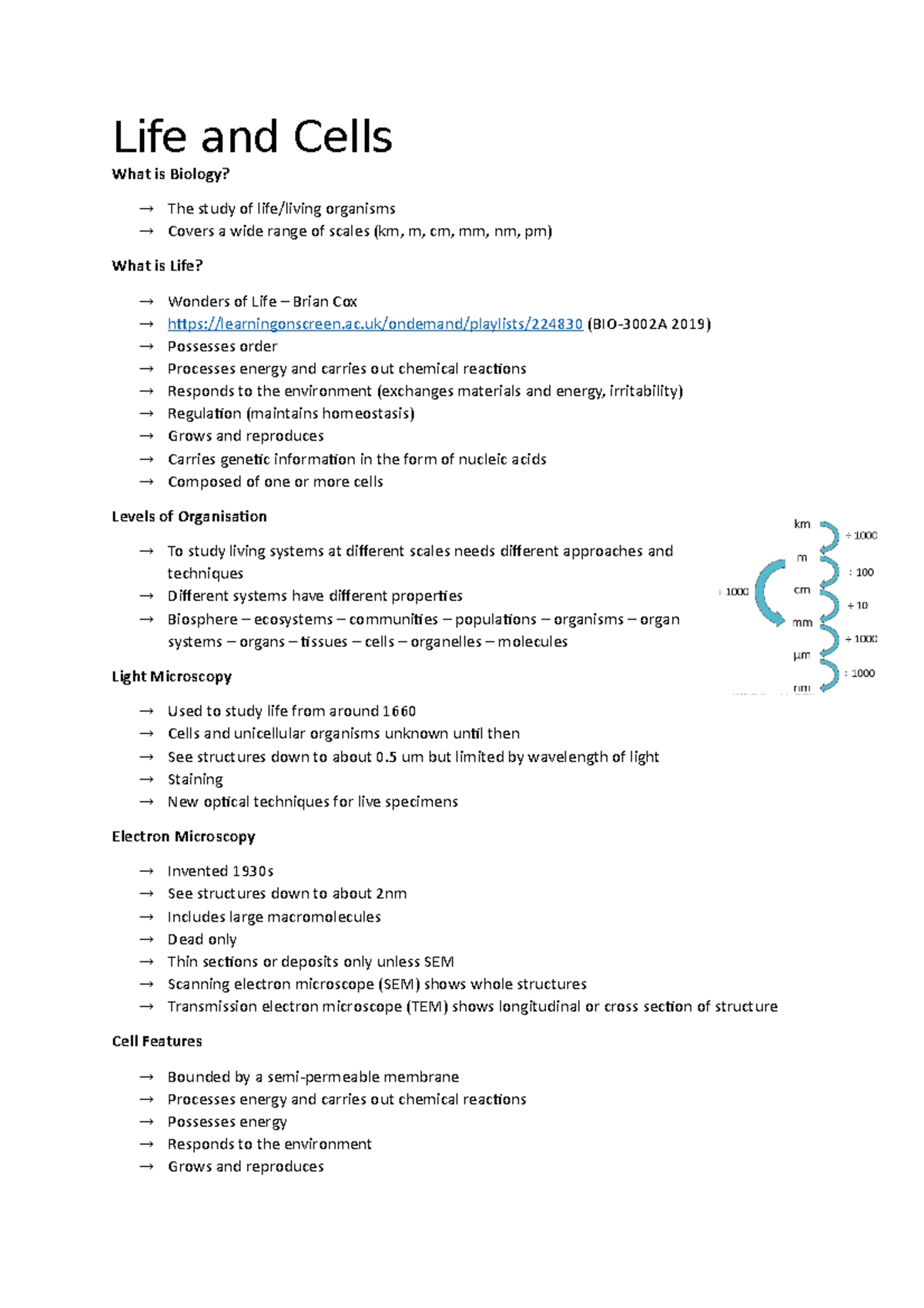 Life and Cells - Lecture notes 1 - Life and Cells What is Biology ...
