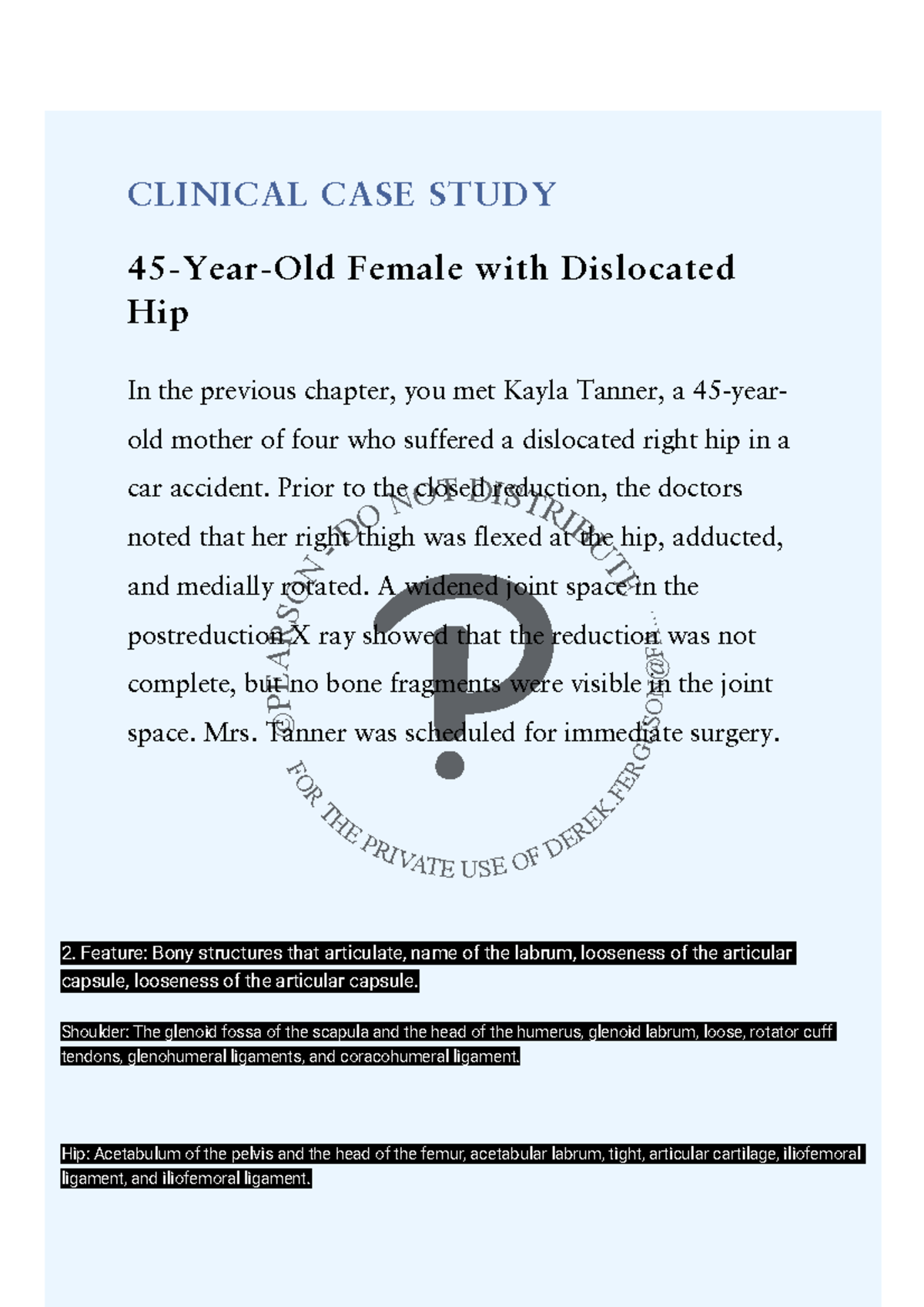 Chapter 8 Clinical Case Study Dislocated Hip Continued - CLINICAL CASE ...