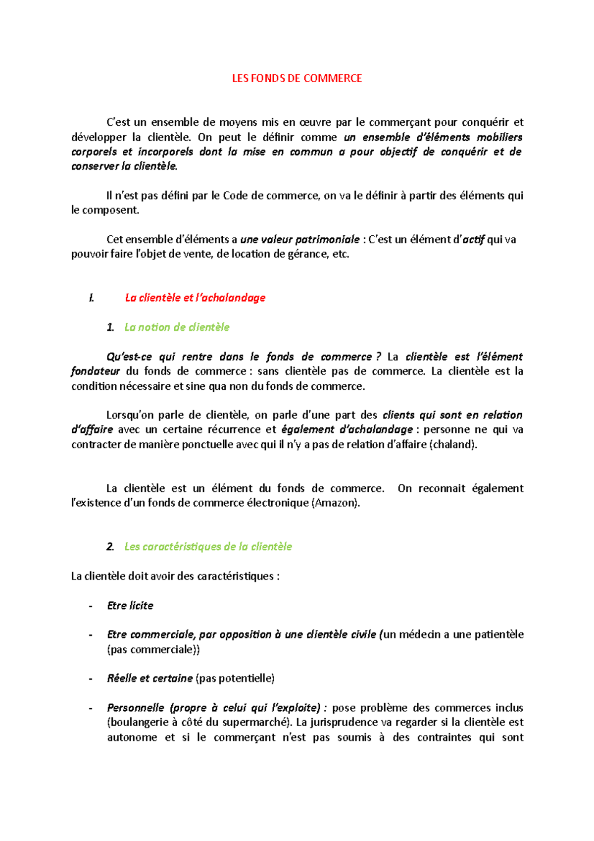 Chapitre 6 - LES Fonds DE Commerce - LES FONDS DE COMMERCE C’est un ...