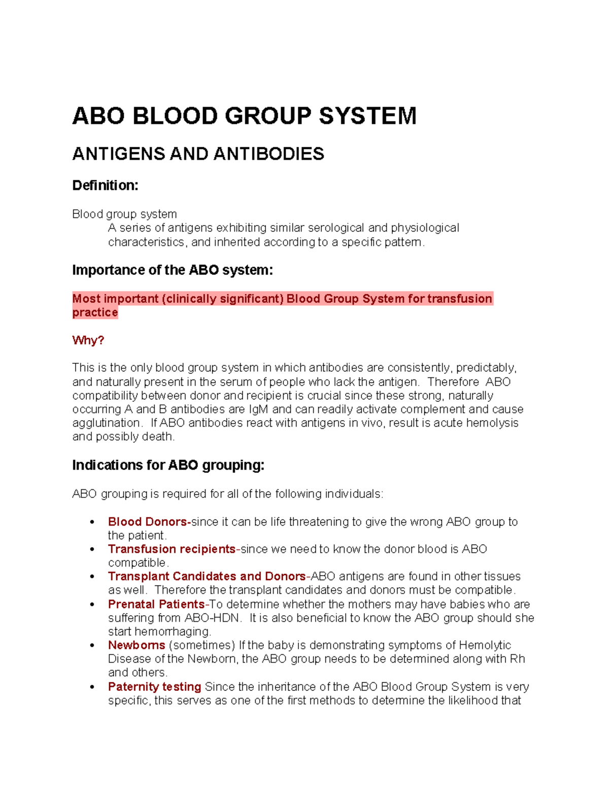 ABO Blood Group SystemB - ABO BLOOD GROUP SYSTEM ANTIGENS AND ...