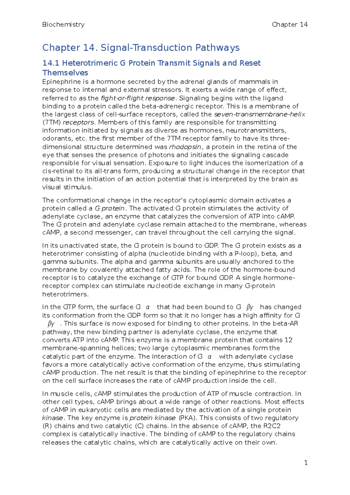 Summary chapter 14. Signal-Transduction Pathways - Chapter 14. Signal ...