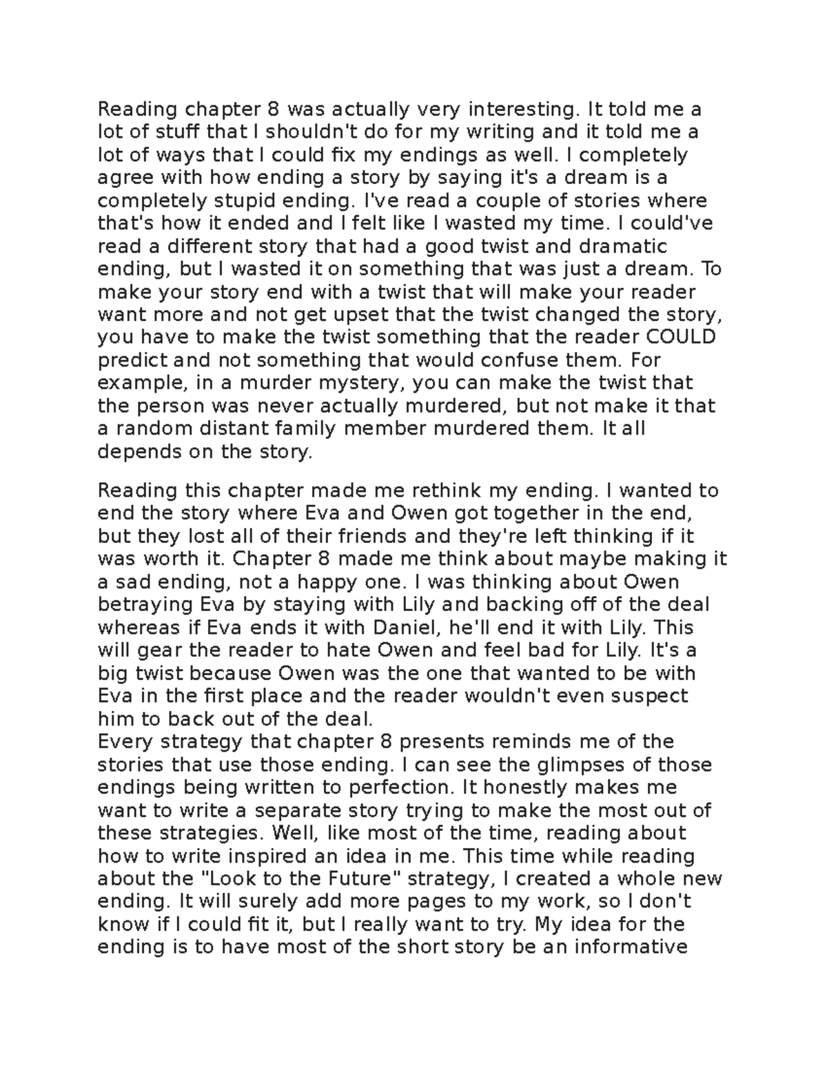 Strategies for ending 2 - Reading chapter 8 was actually very ...