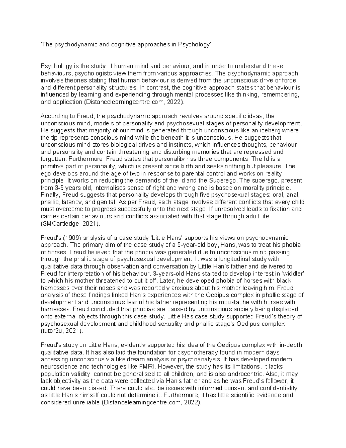 The psychodynamic and cognitive approaches in Psychology - ‘The ...