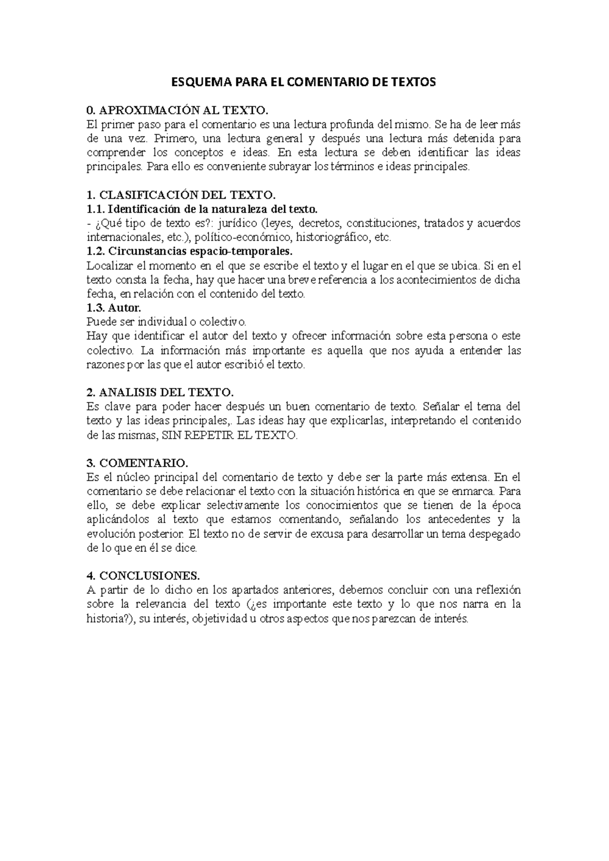 Esquema PARA EL Comentario DE Textos - ESQUEMA PARA EL COMENTARIO DE TEXTOS 0. APROXIMACIÓN AL ...
