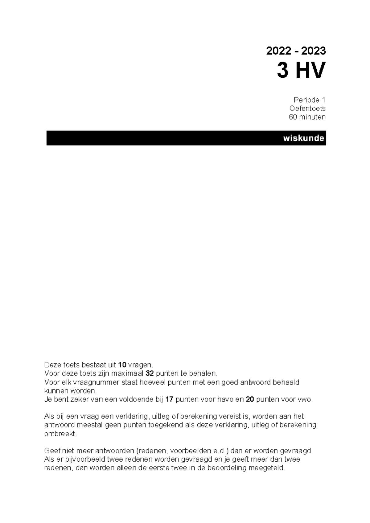 3HV+P1+ Wisoef+-+H1+Lineaire+&+exponentiële+functies+++H2+Parabolen - 2022 - 2023 3 HV Periode 1 ...