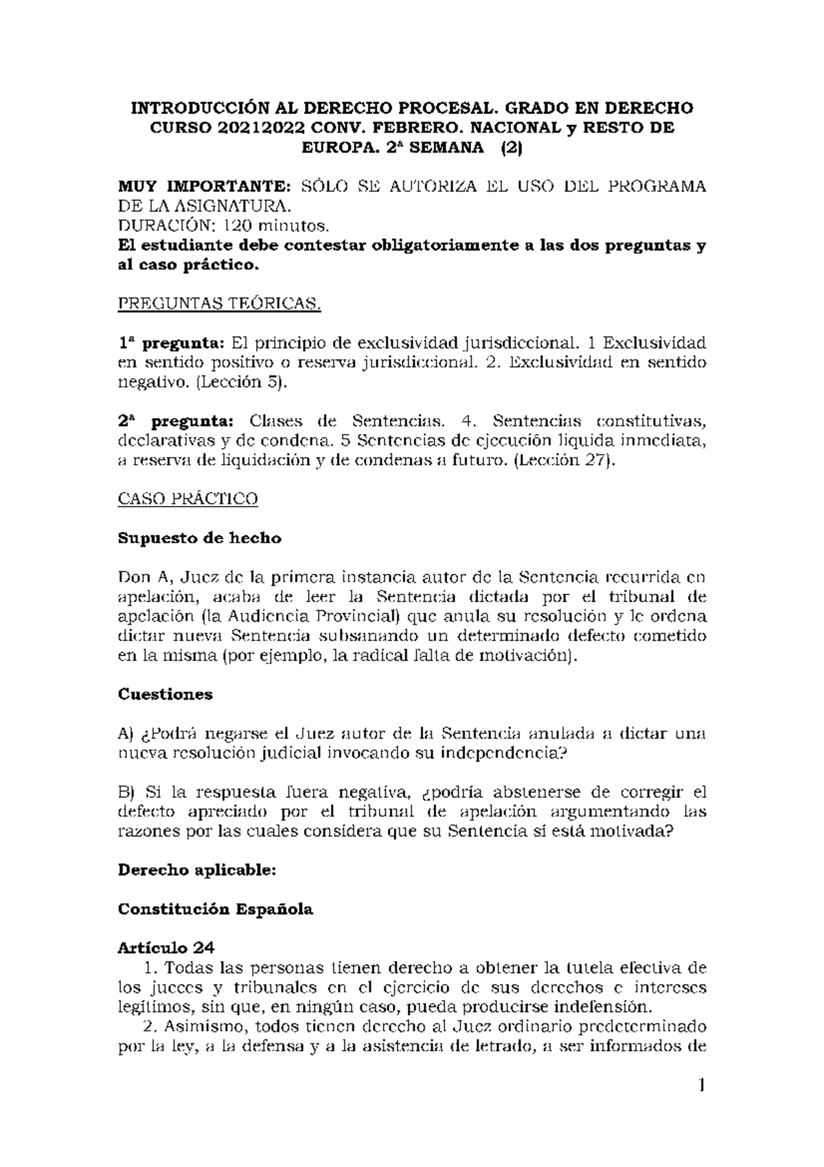 2022 Febr 2 Sem - Examen de Febrero del Año 2022, Segunda Semana - Introducción al Derecho ...