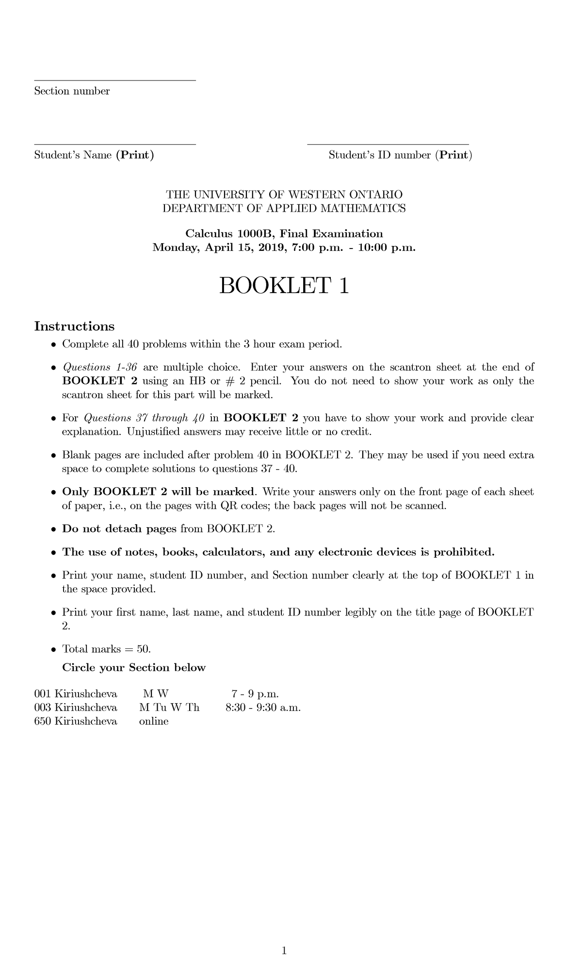 PF W19 - test 3 - Section number Student’s Name (Print) Student’s ID ...