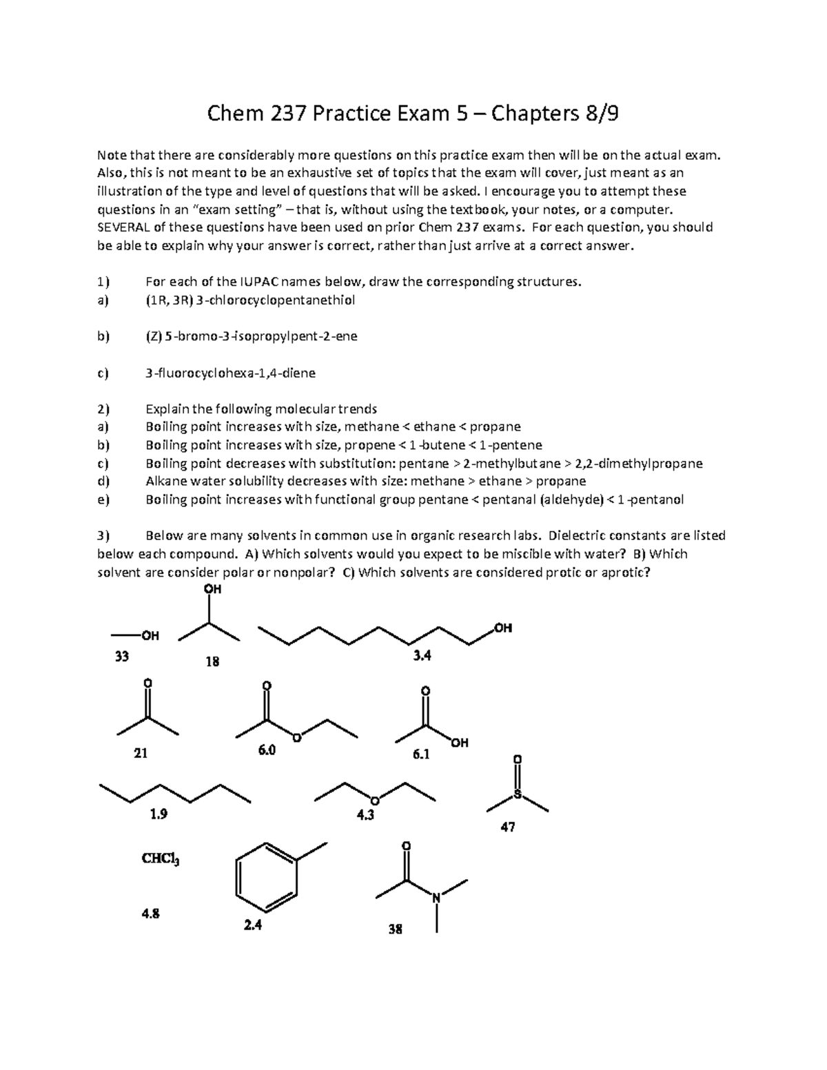Chem 237 Practice Exam 5 - Chem 237 Practice Exam 5 – Chapters 8/ Note ...