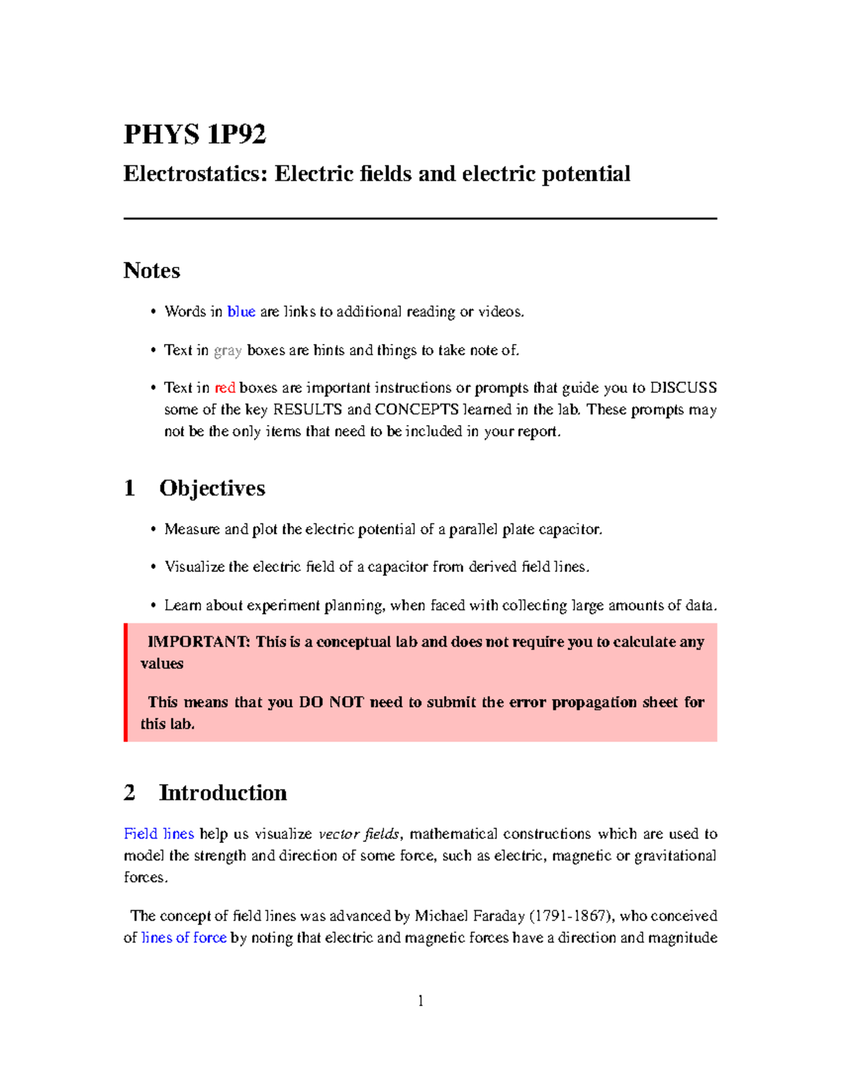 PHYS1P92 - Electrostatics-1 - PHYS 1P Electrostatics: Electric fields and electric potential ...