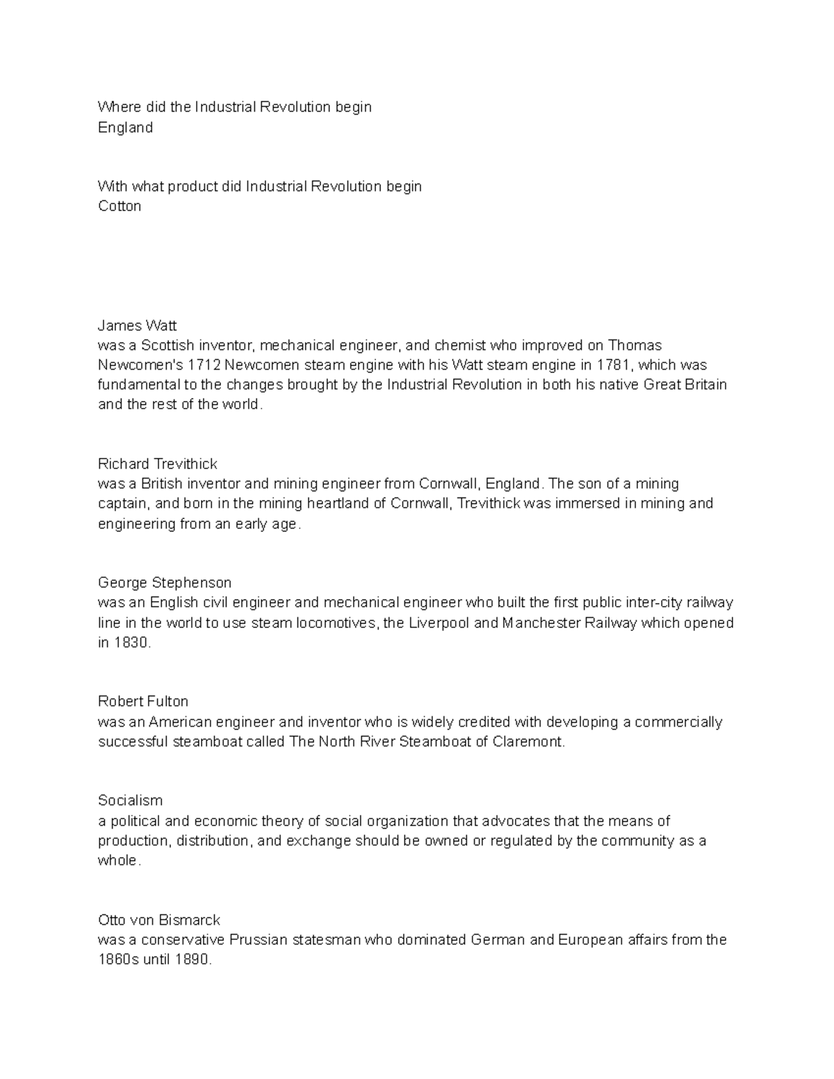 History ch 19-20 - Where did the Industrial Revolution begin England ...