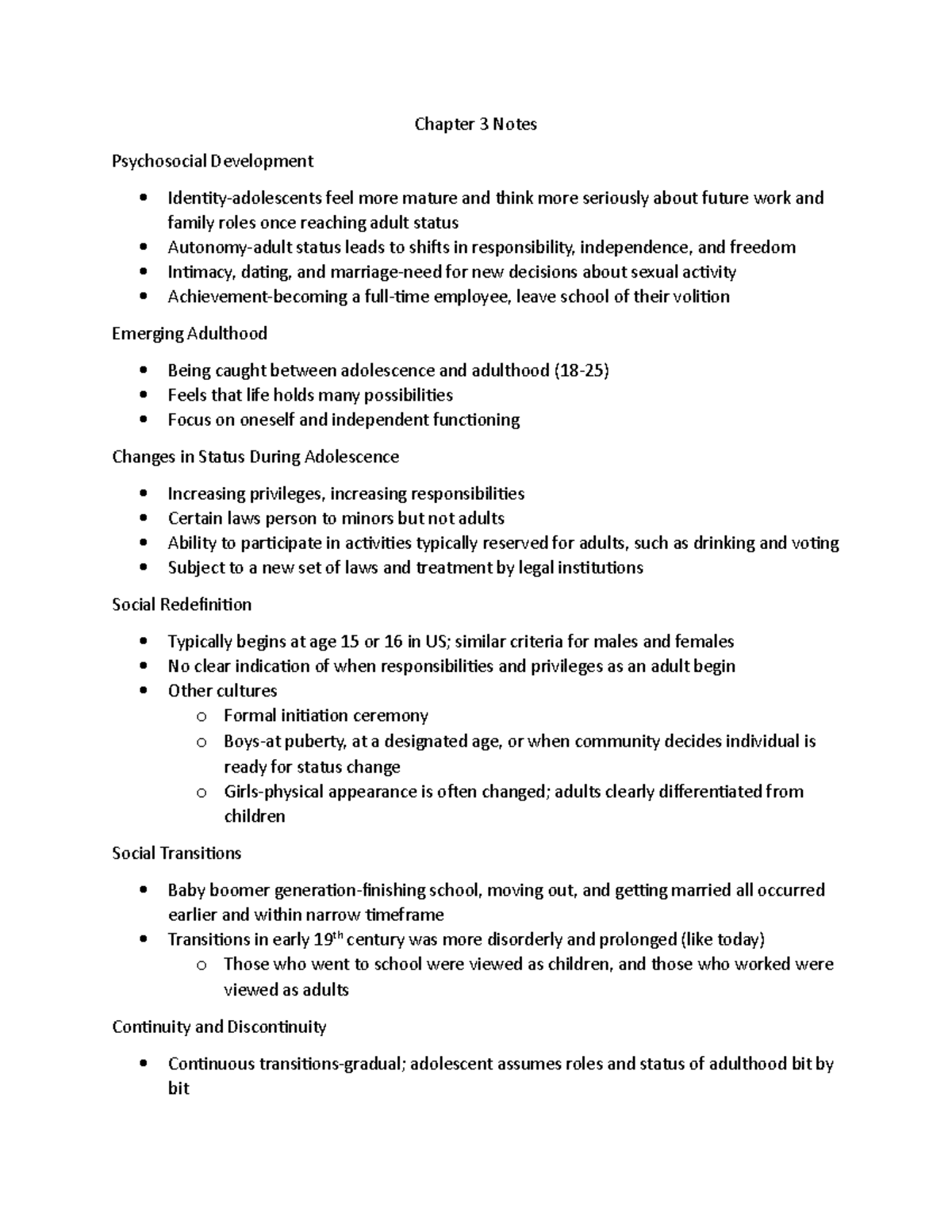 Chapter 3 Notes - Chapter 3 Notes Psychosocial Development Identity ...