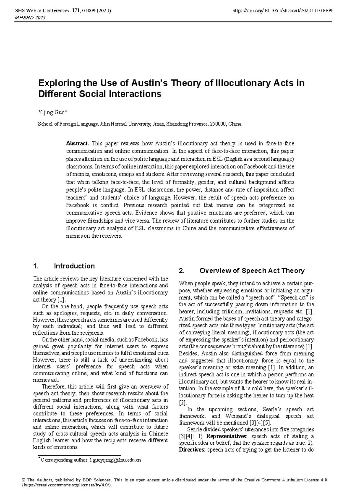 Exploring the Use of Austins Theory of Illocution - Corresponding ...