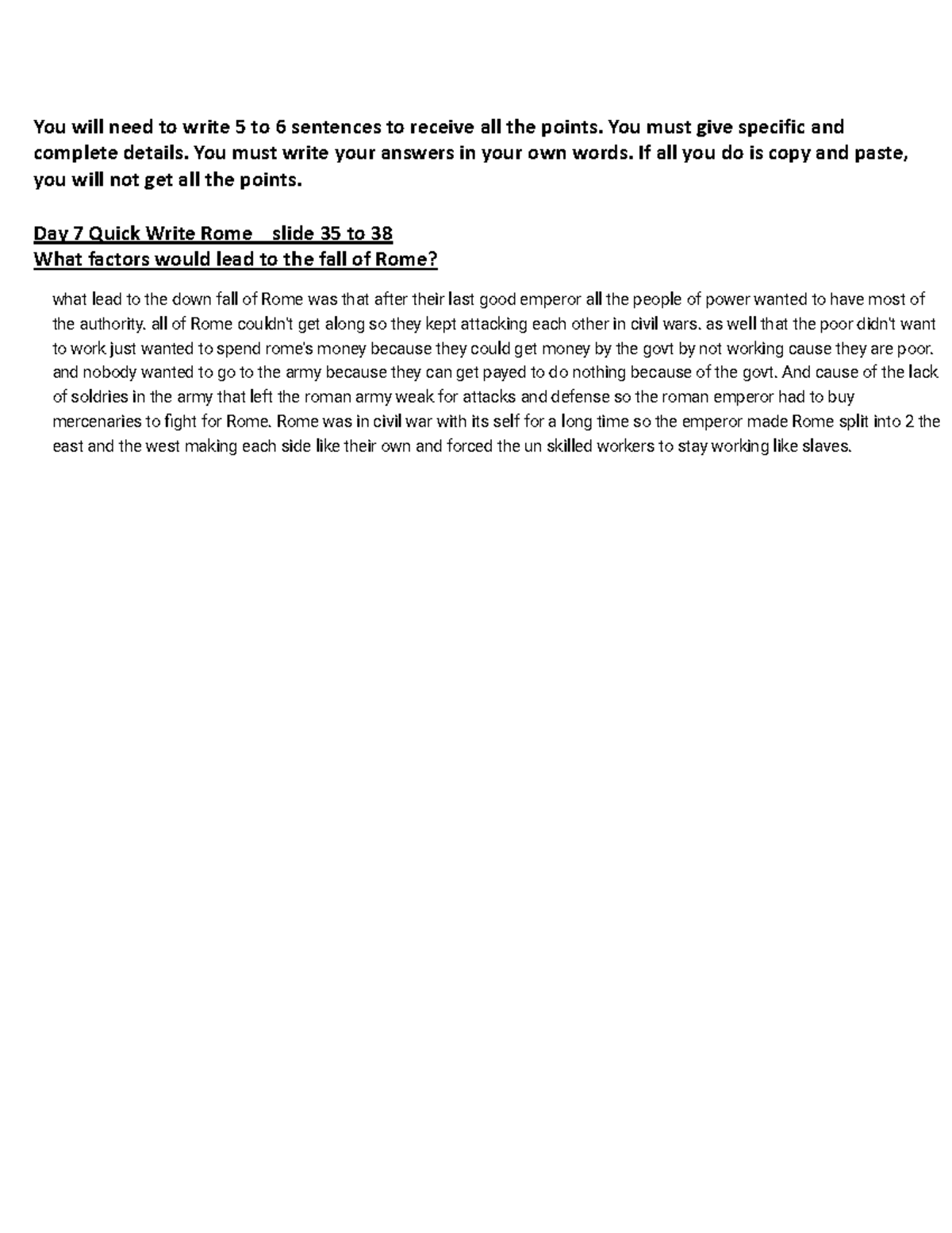 Valentin Gomez - Rome quick write day 7 2nd - You will need to write 5 ...