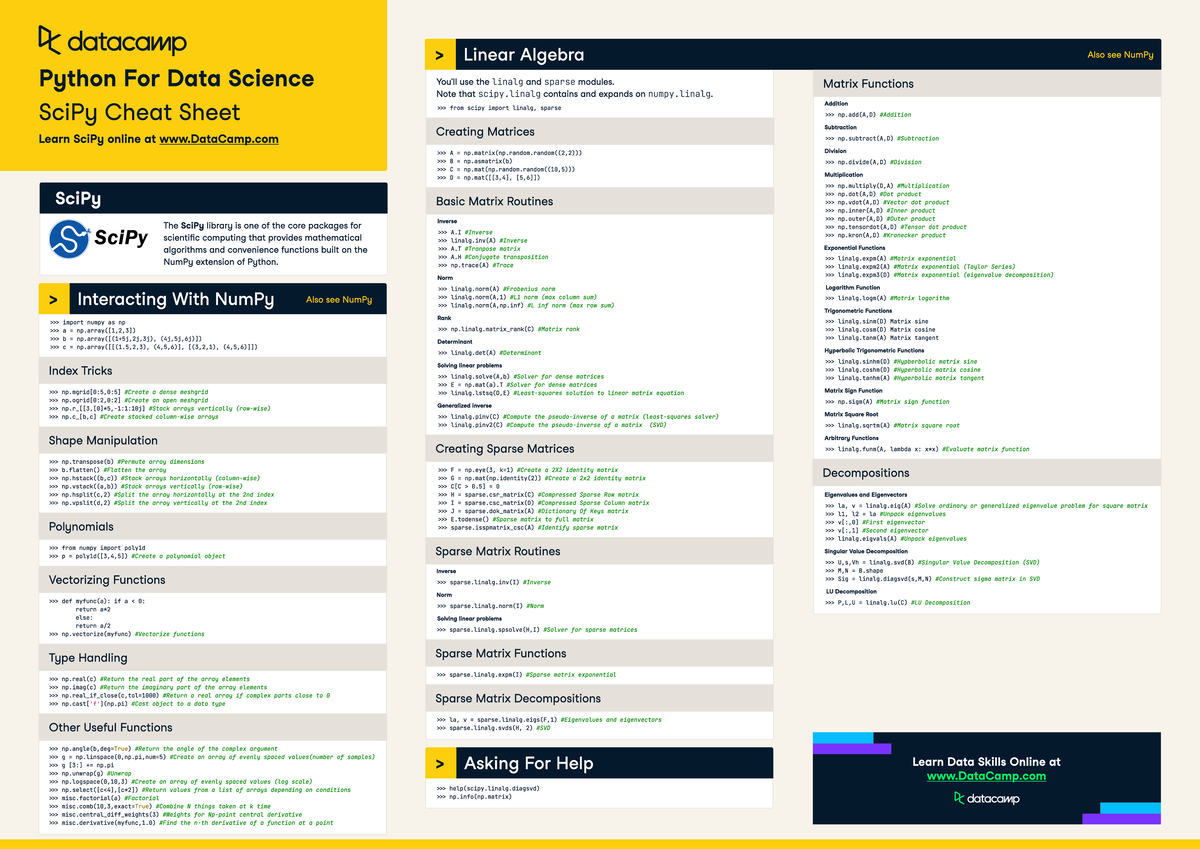 Sci Py Cheat Sheet - Reading - SciPy The SciPy library is one of the ...