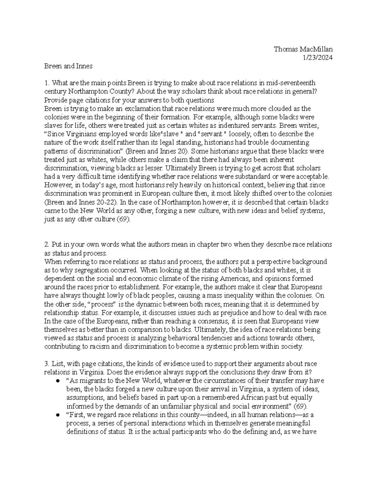 American Revolution questions - Thomas MacMillan 1/23/ Breen and Innes ...