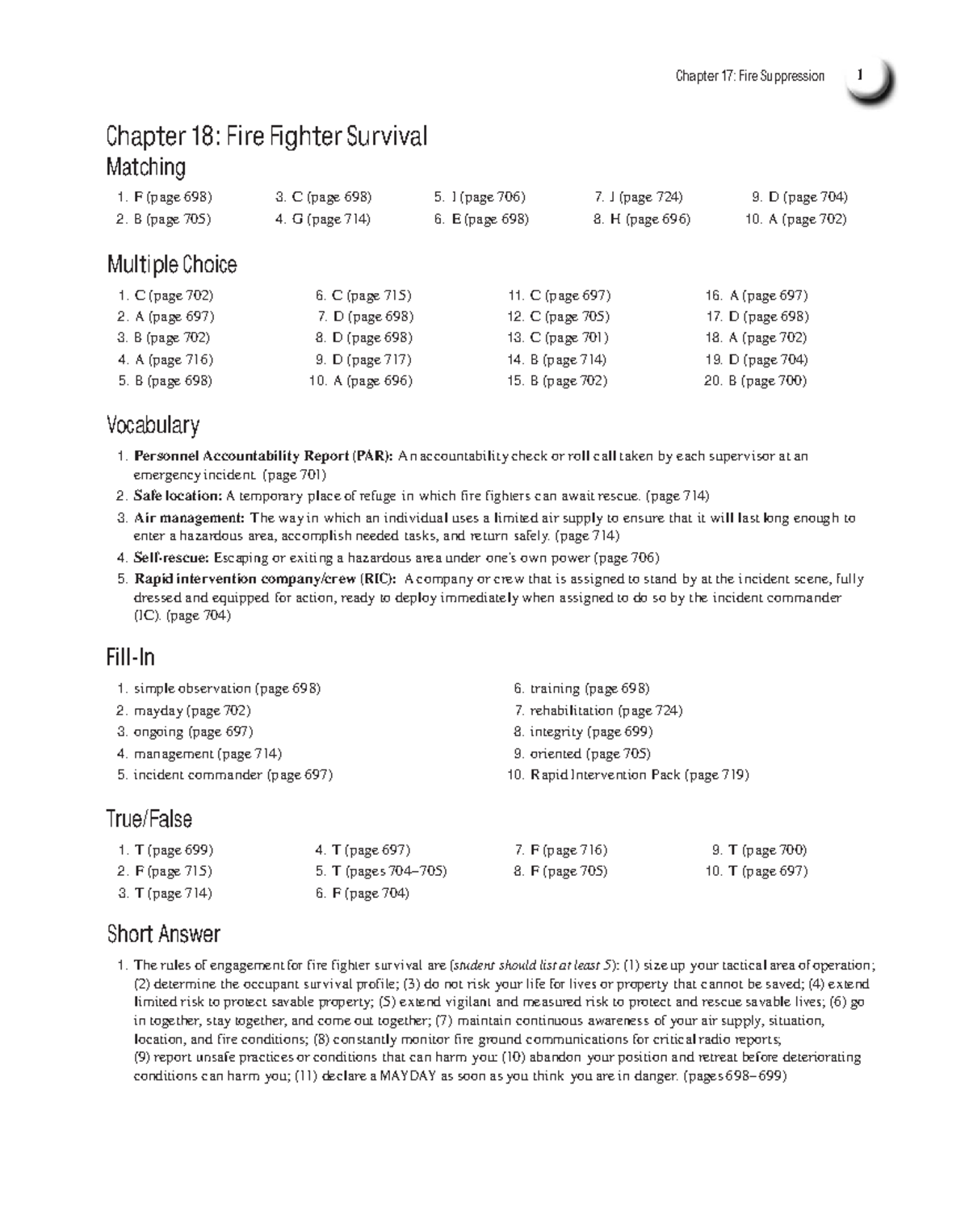 J B 4th Ed Workbook Answers Ch 18-21 - Chapt er 17: Fir e Suppression 1 ...