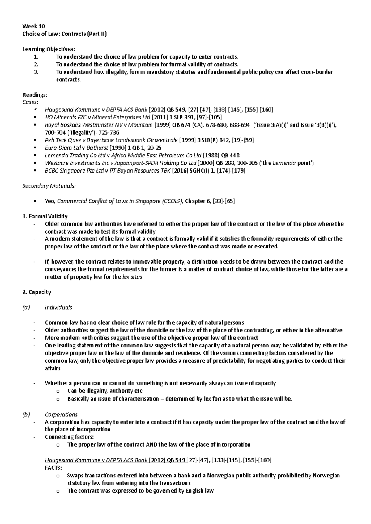 Week 10 - Prof Yip Man - Week 10 Choice of Law: Contracts (Part II ...