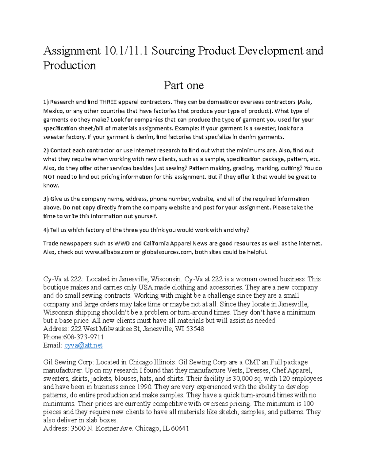 Assignment 10.1-11.1 Sourcing Product Development and Production ...