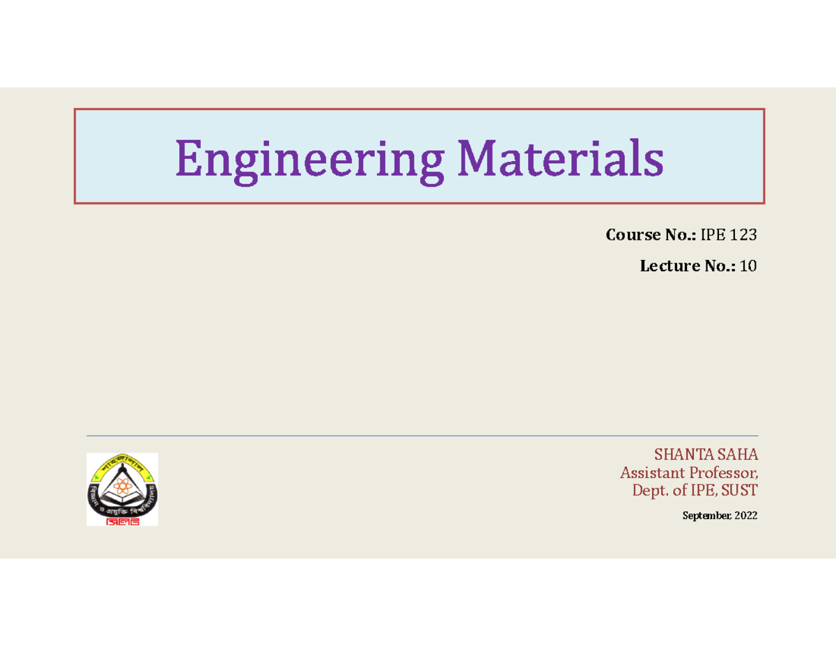 Lecture 10 Heat Treatment - SHANTA SAHA Assistant Professor, Dept. of ...