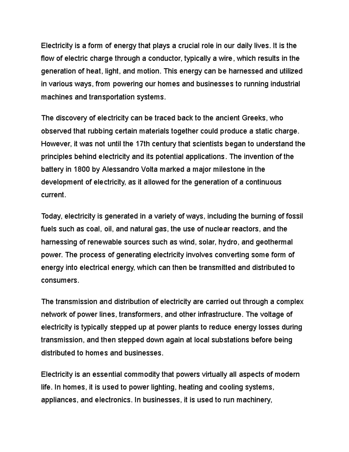 Studoc-3 - Class notes - Electricity is a form of energy that plays a ...