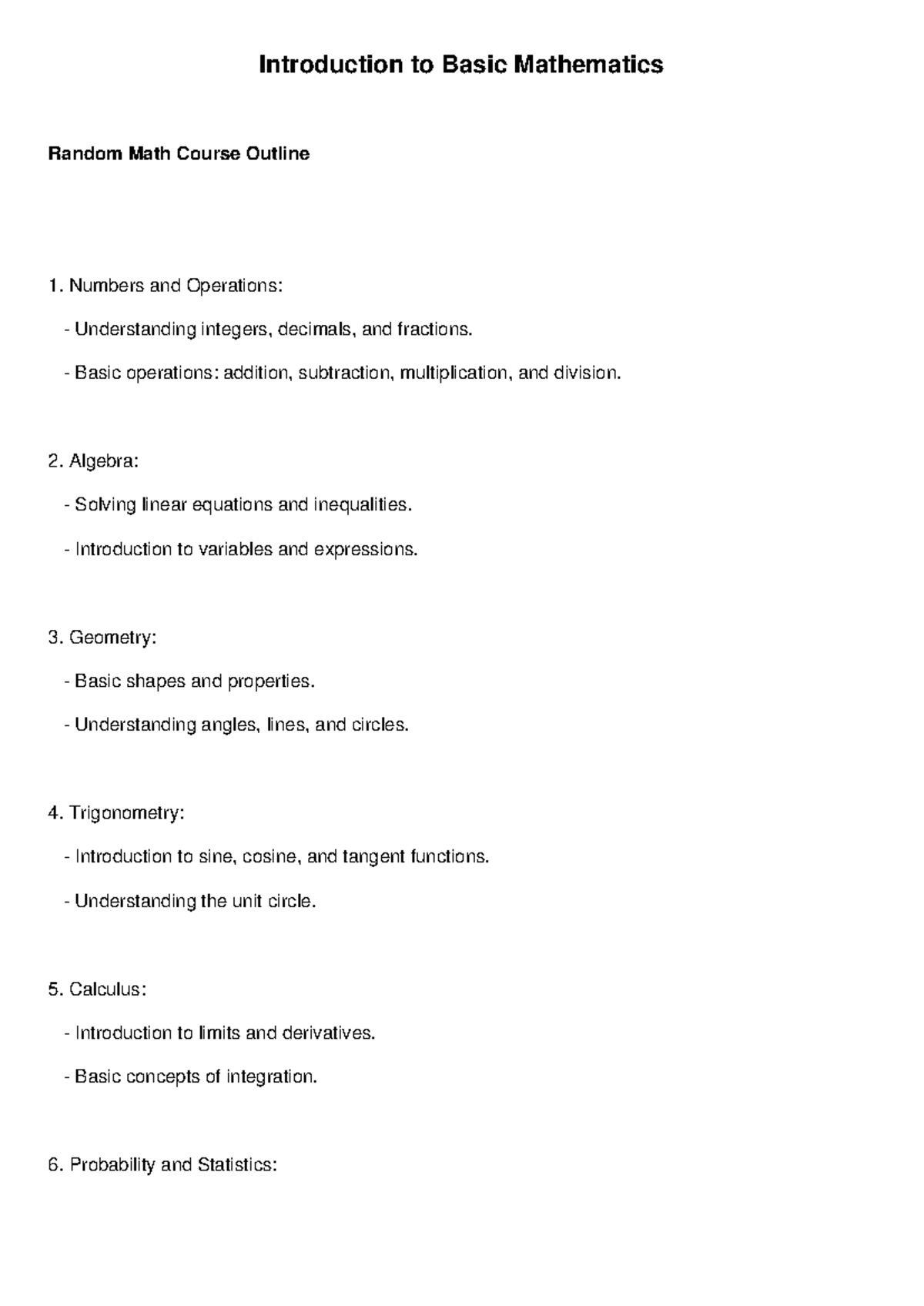 Random math course - aaaaa - Introduction to Basic Mathematics Random ...