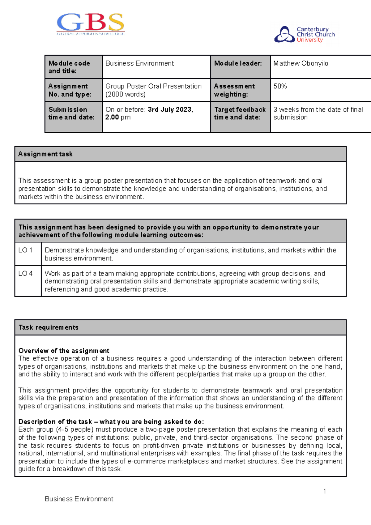 Assignment Brief and Assessment Guide - Poster Presentation - Module ...