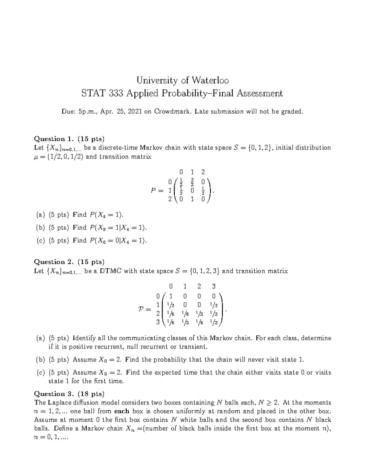 Stat333-final w21 - Applied Probability - University of Waterloo STAT ...