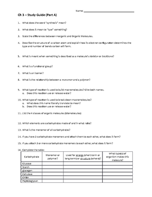Ch 1 - Study Guide - Bio 101, Ch 1 – Study Guide Name: Deine each of ...