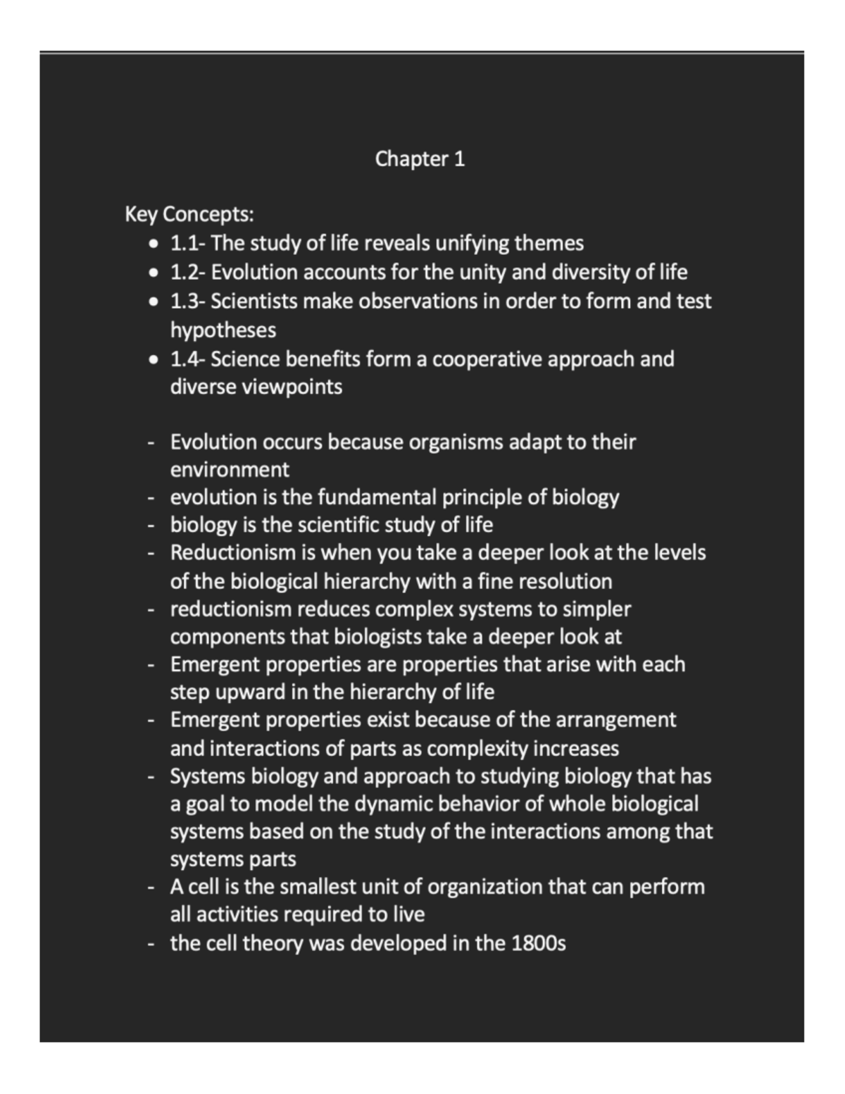 Chapter 1 Key Concepts - BIOL 149 - Studocu