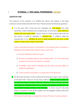 LAWS1011 - Wits University - Intro to Law - Studocu